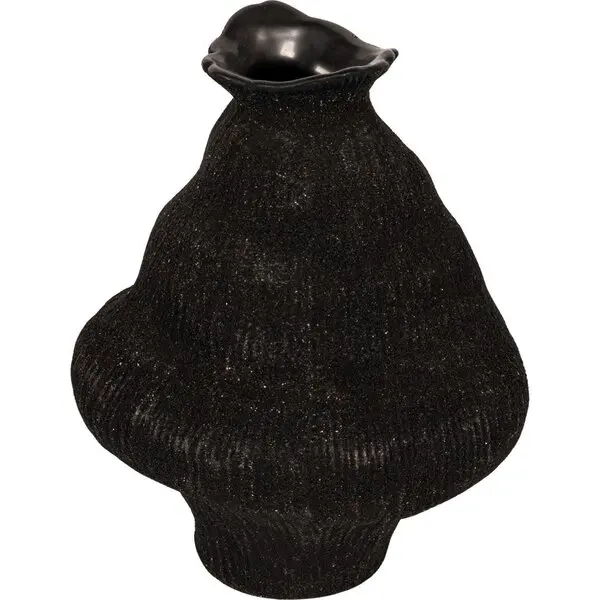 STORIED HOME Stoneware Organic Shaped Vase, Sand Finish - Black
