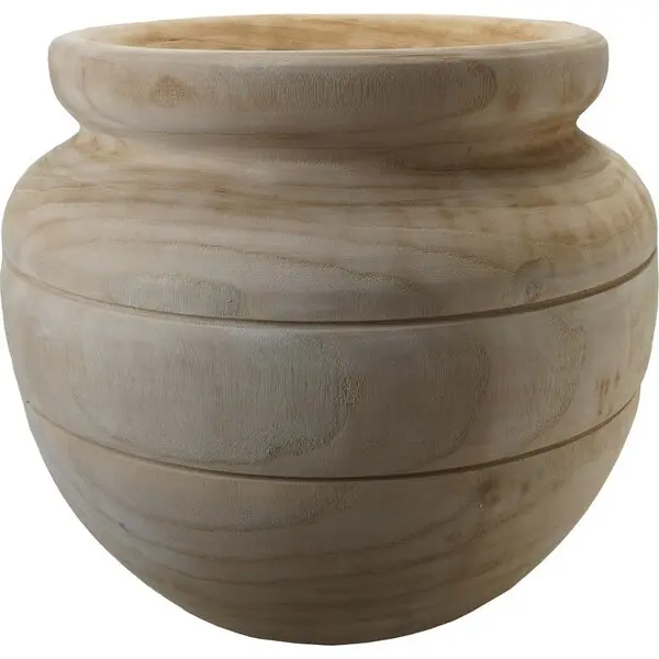 STORIED HOME Round Paulownia Wood Planter - Natural