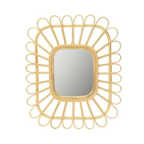 STORIED HOME Woven Rattan Petal Framed Wall Mirror - Natural
