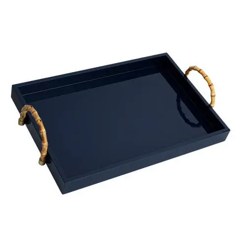 STORIED HOME Wide Nautical Wood Tray - Blue
