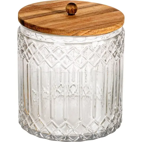 STORIED HOME 3.5-quart Cut Glass Jar With Acacia Wood Lid - Natural