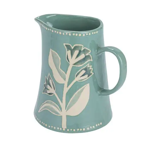 STORIED HOME Hand-painted Stoneware Pitcher With Wax Relief Pattern