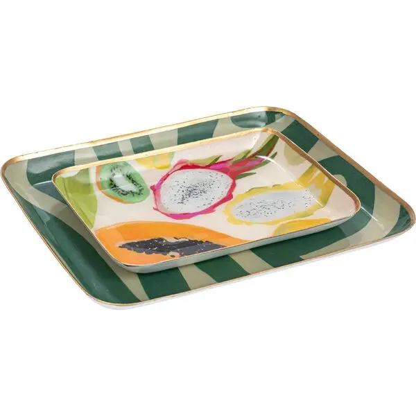 STORIED HOME Fruit And Abstract Enameled Metal Trays - Blue