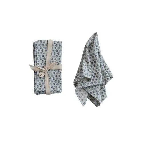 STORIED HOME Patterned Cotton And Linen Napkin Set
