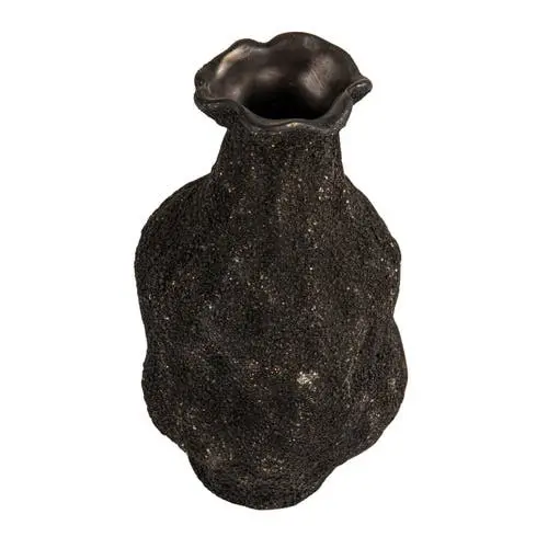 STORIED HOME Small Stoneware Organic Shaped Vase, Sand Finish - Black