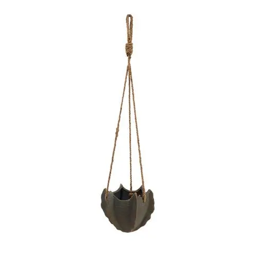 STORIED HOME Hanging Stoneware Cactus Shaped Planter With Rope - Blue