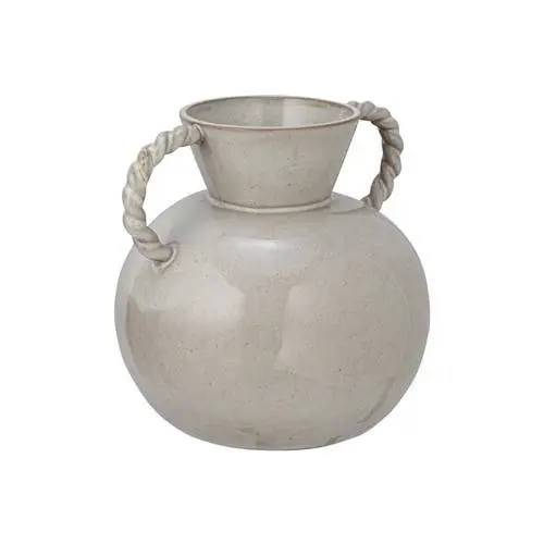 STORIED HOME 9.25 Inches Stoneware Vase With Twisted Handles And Reactive Glaze - Cream