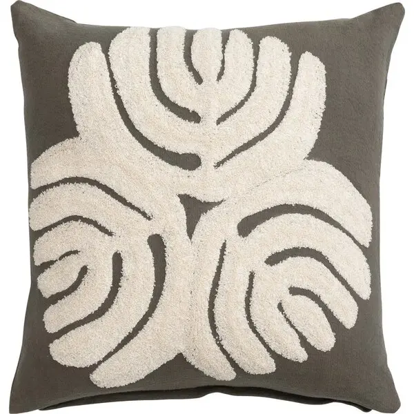 STORIED HOME Cotton Slub Pillow Cover With Embroidery And Abstract Design - Black