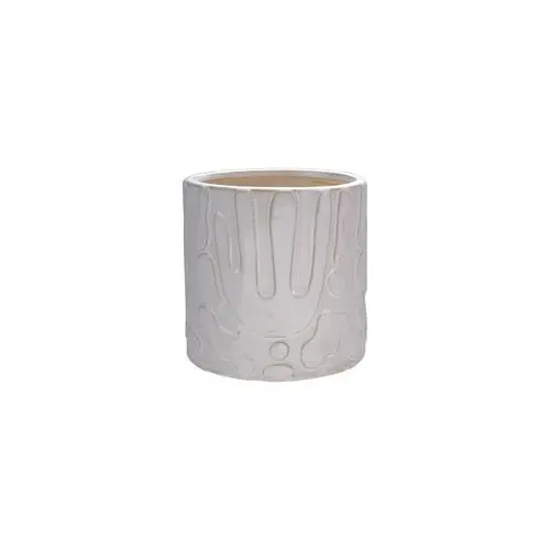 STORIED HOME Stoneware Planter With Embossed Design