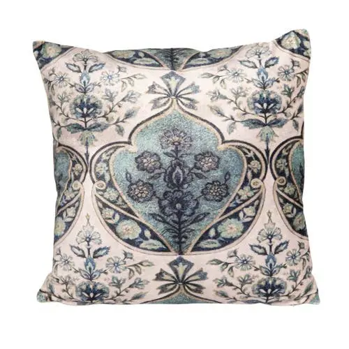 STORIED HOME Cotton Blend Velvet Printed Pillow With Floral Pattern - Cream