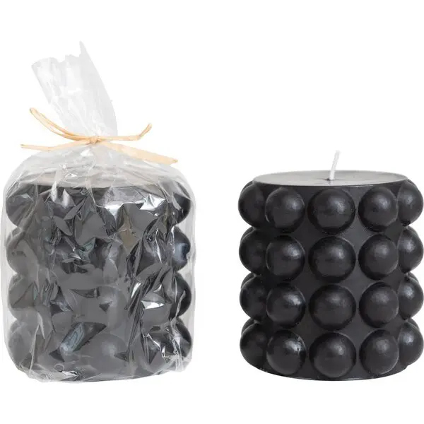 STORIED HOME Unscented Hobnail Pillar Candle - Black