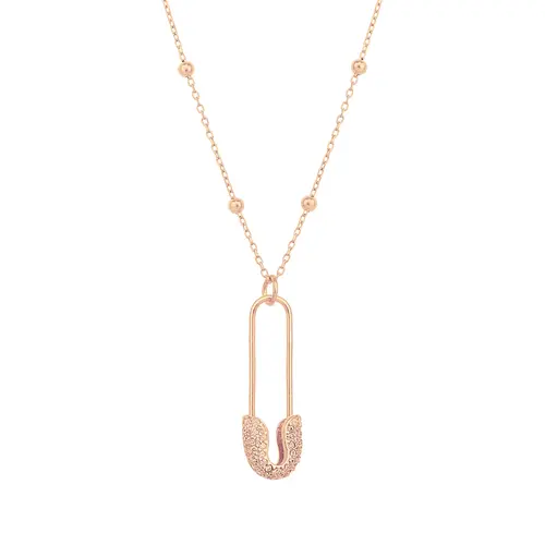 SPERO LONDON Sterling Jewelled Safety Pin Pendant Necklace - Rose Gold