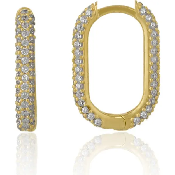 SPERO LONDON Pave Rectangular Sterling Oval Hoop Earrings - Gold