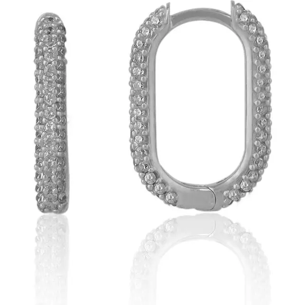SPERO LONDON Pave Rectangular Sterling Oval Hoop Earrings - Silver