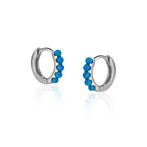 SPERO LONDON Beaded Blue Opal Huggie Hoop Earrings - Silver