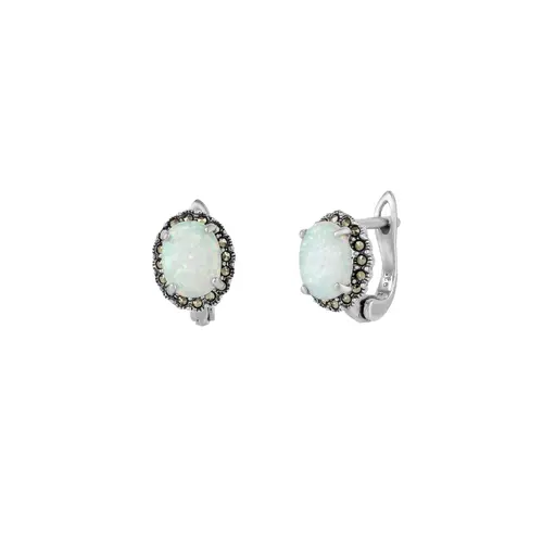 SPERO LONDON White Opal And Marcasite Gemstone Earrings - Silver