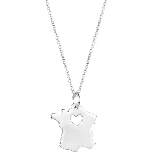 SPERO LONDON Love France Map Heart Necklace - Silver