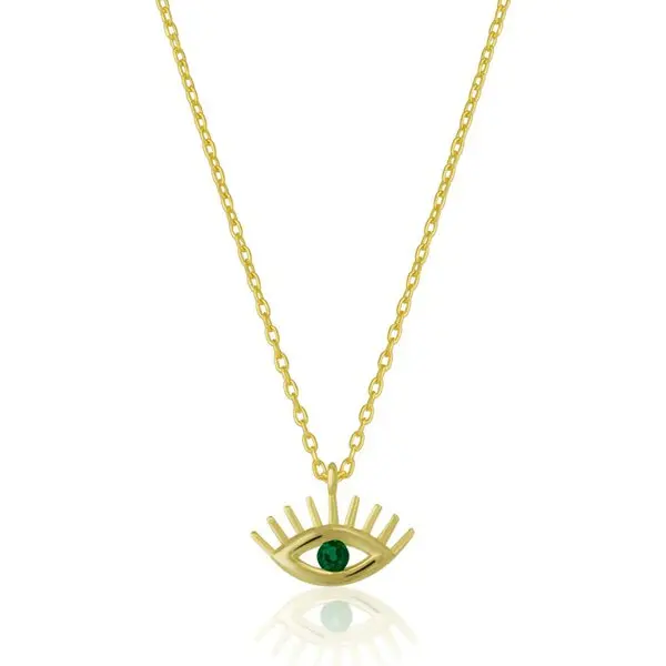 SPERO LONDON Emerald Evil Eye Sterling Necklace - Gold