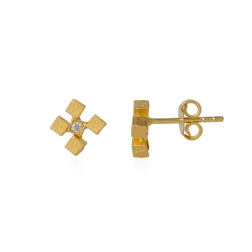SPERO LONDON Four Cube Blocks Textured Stud Earrings - Gold
