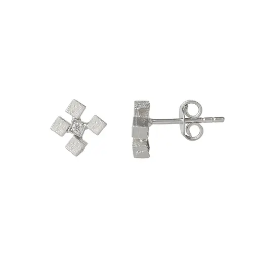 SPERO LONDON Four Cube Blocks Textured Stud Earrings - Silver