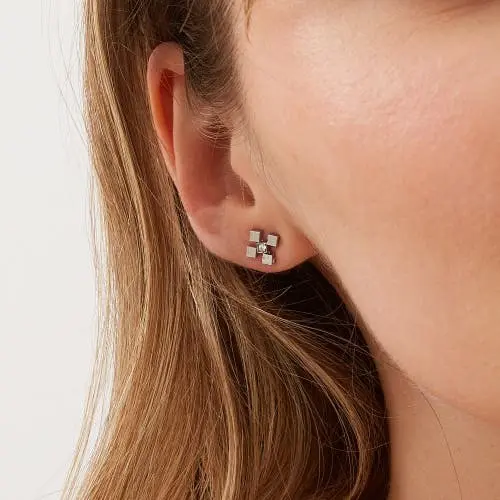 SPERO LONDON Four Cube Blocks Textured Stud Earrings - Silver