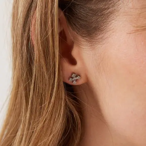 SPERO LONDON Four Cube Blocks Textured Stud Earrings - Silver