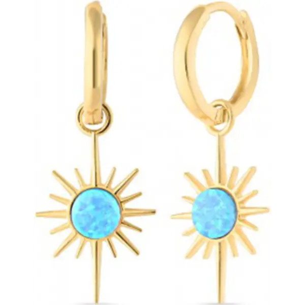 SPERO LONDON Blue Opal Northernstar Drop Hoop Earring Sterling - Gold