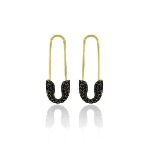 SPERO LONDON Pave Safety Pin Sterling Earring - Gold