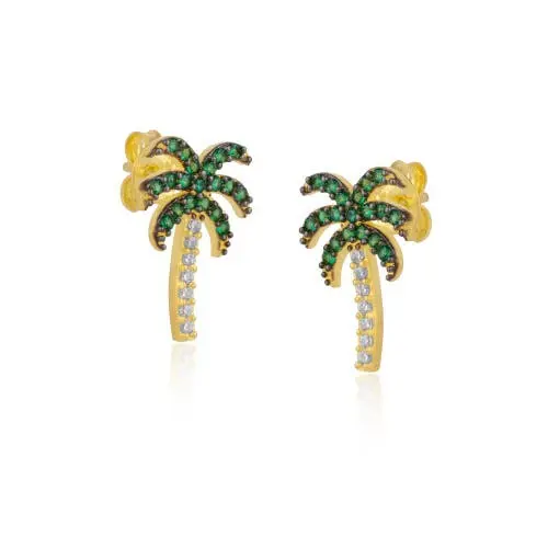 SPERO LONDON Palm Tree Sterling Stud Earrings - Gold