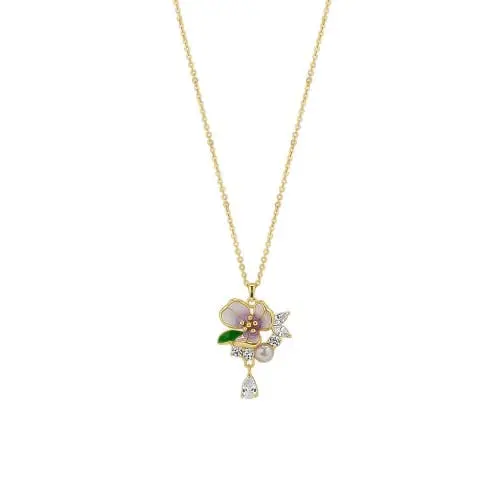 SPERO LONDON Pansy Violet Floral Necklace - Gold
