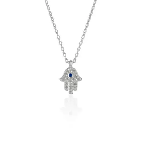 SPERO LONDON Hamsa Hand Sterling Necklace With Stone - Silver