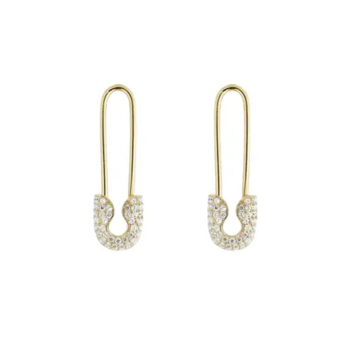 SPERO LONDON Pave Safety Pin Sterling Earrings - Gold