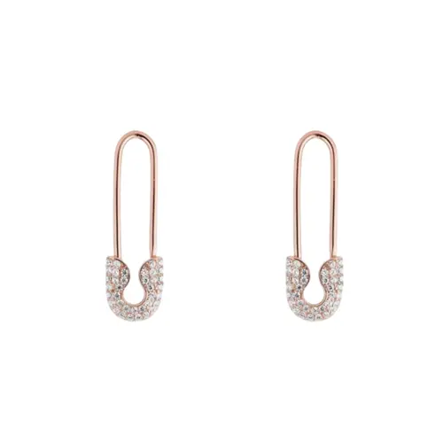 SPERO LONDON Pave Safety Pin Sterling Earrings - Rose Gold