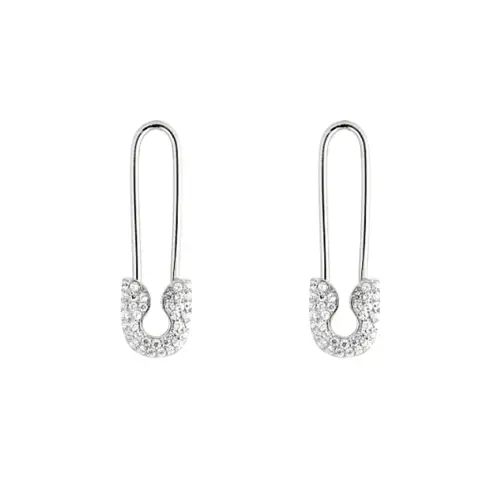 SPERO LONDON Pave Safety Pin Sterling Earrings - Silver