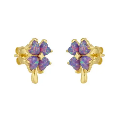 SPERO LONDON Pink And Purple Opal Four Leaves Clover Stud Earrings - Gold