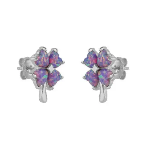 SPERO LONDON Pink And Purple Opal Four Leaves Clover Stud Earrings - Silver