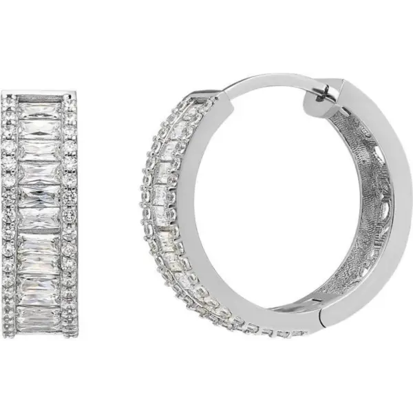 SPERO LONDON Baguette Cubic Zirconia Pave Hoop Earrings - Silver