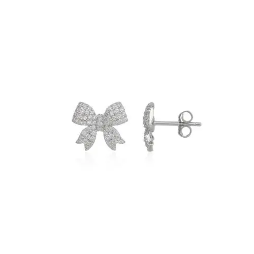 SPERO LONDON Bowtie Sterling Zirconia Stud Earrings - Silver