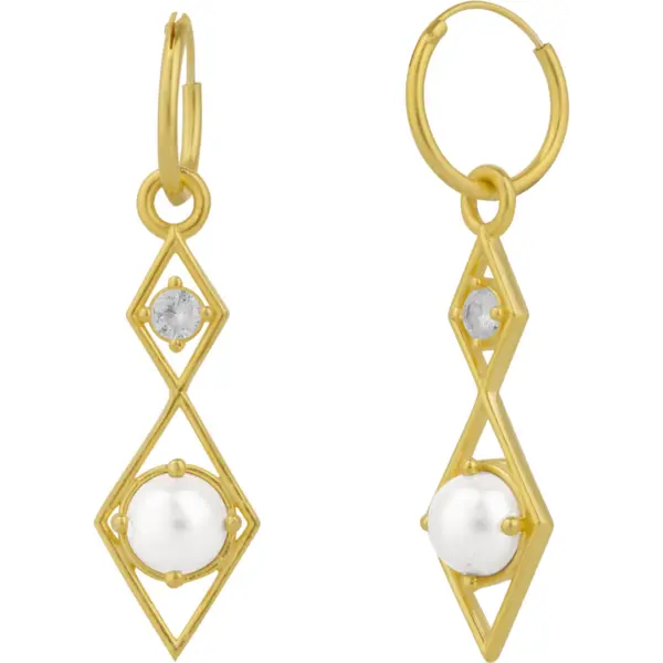 SPERO LONDON Sterling Rhombus 3d Pearl Earrings - Gold