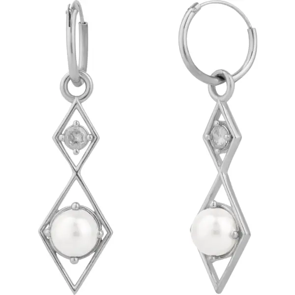 SPERO LONDON Sterling Rhombus 3d Pearl Earrings - Silver