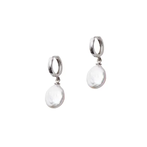 SPERO LONDON Treated Baroque Pearl Hoop Earrings - Silver