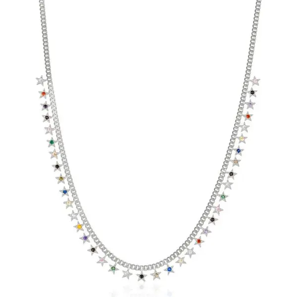 SPERO LONDON Rainbow Star Station Necklace - Silver
