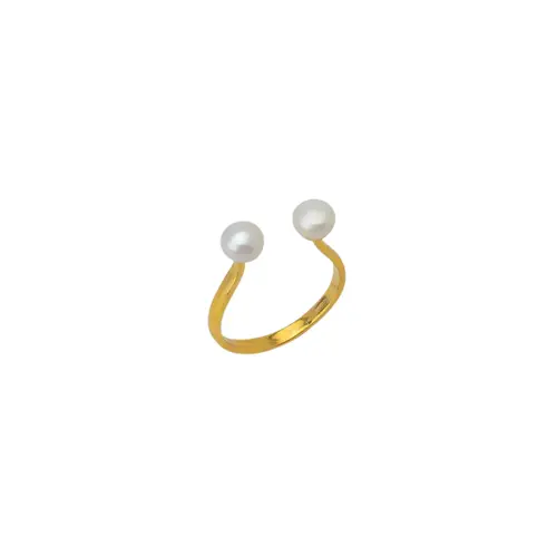 SPERO LONDON Double Pearl Sterling Open Ring - Gold