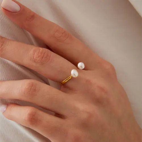 SPERO LONDON Double Pearl Sterling Adjustable Open Ring - Gold