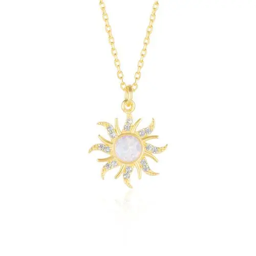 SPERO LONDON White Opal Sun & Sunburst Sterling Necklace - Gold