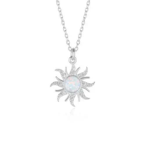 SPERO LONDON White Opal Sun & Sunburst Sterling Necklace - Silver