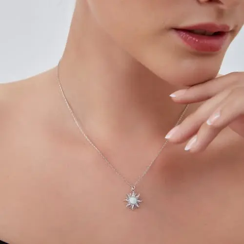 SPERO LONDON White Opal Sun & Sunburst Necklace - Silver