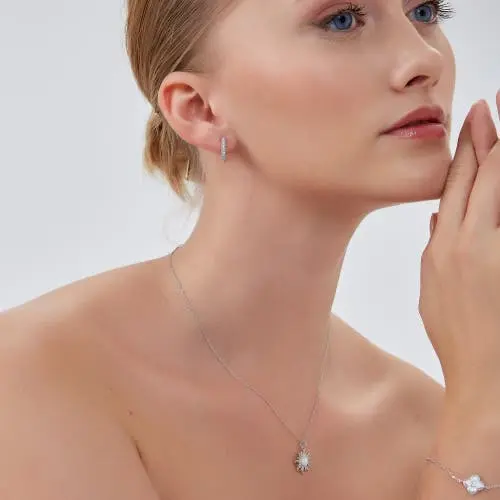 SPERO LONDON White Opal Sun & Sunburst Necklace - Silver
