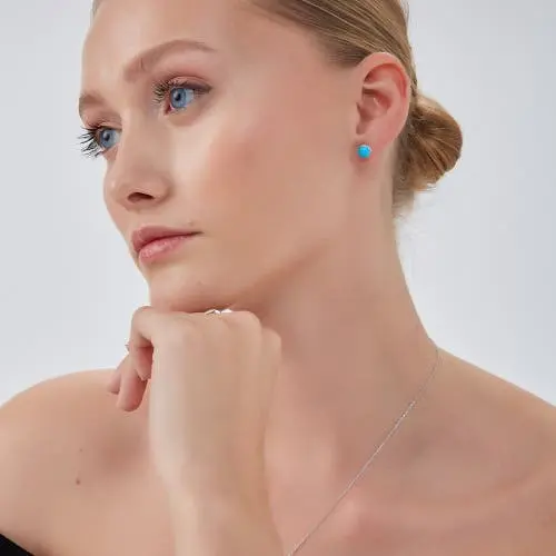 SPERO LONDON Turquoise Dome Sterling Stud Earrings - Silver