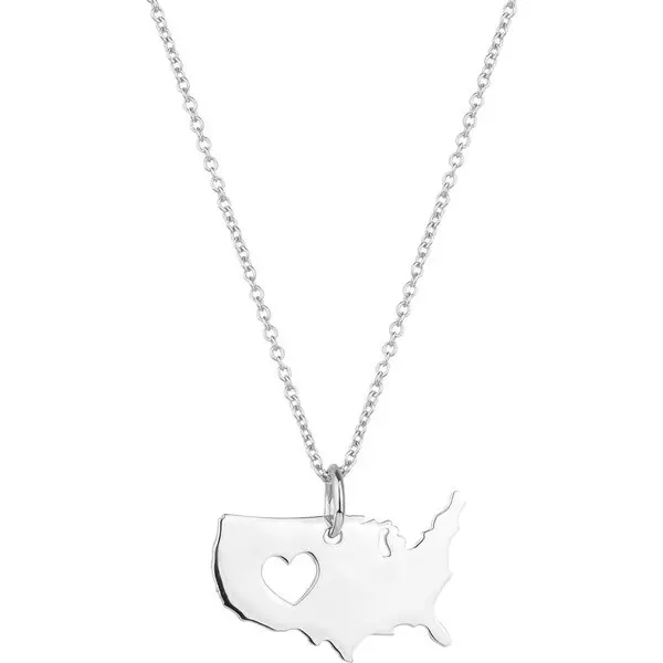 SPERO LONDON Sterling Usa Map Heart Necklace - Silver